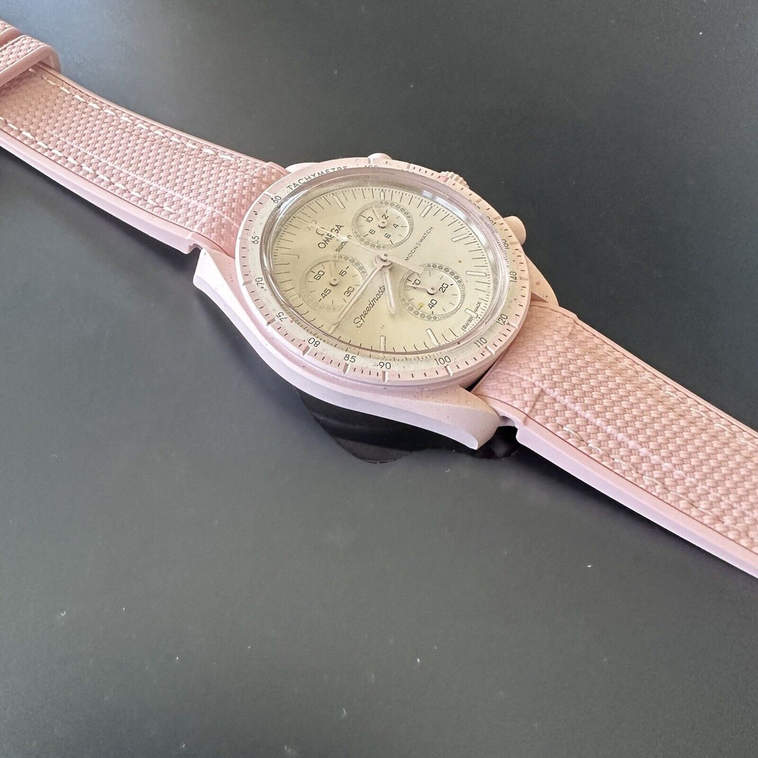 20mm Light Pink sailcloth Pattern Rubber Moonswatch Swatch Mission Mars ...