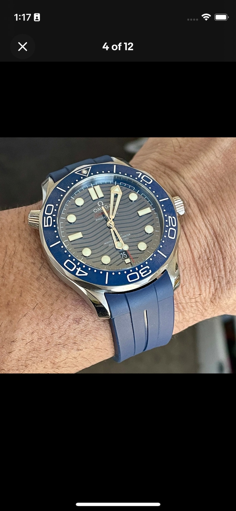 20mm BLUE Vulcanized Rubber Strap Band Old and New OMEGA Seamaster BLUE ...