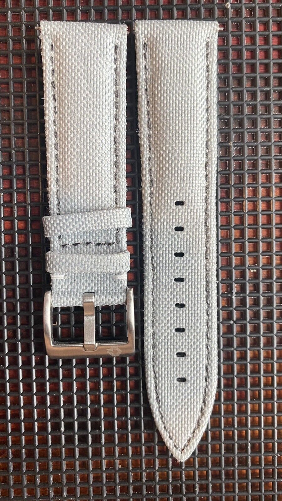 22mm Silver Sailcloth Double Sided Watch Band Strap Black Stitch Aged ...