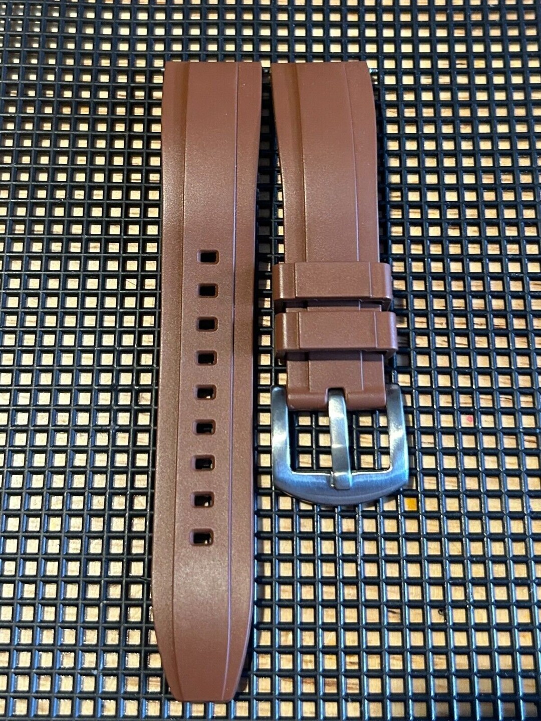 19mm Brown Vulcanized Caoutchouc Rubber Strap Band Straight Edge Quick ...