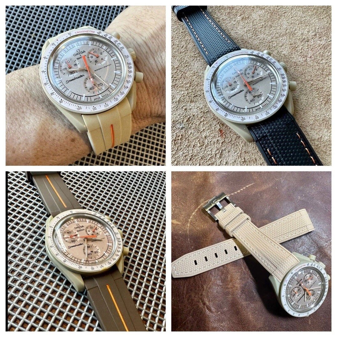 Set of 4 Straps 20mm Sailcloth Style Rubber Swatch Moonswatch Mission ...