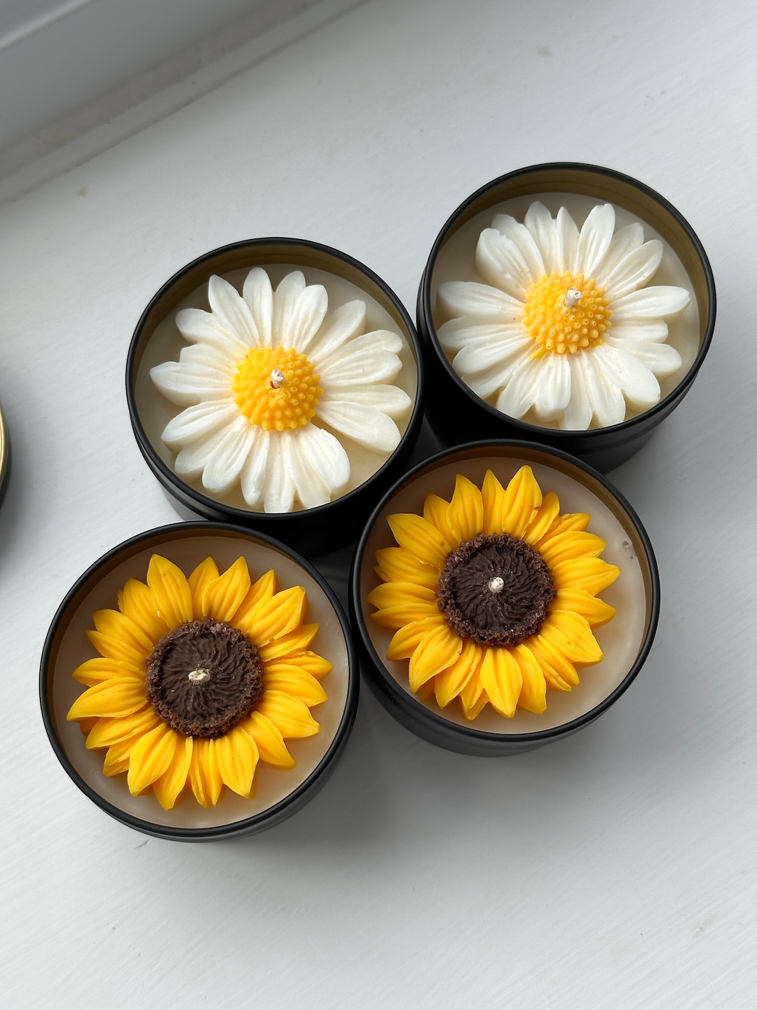 Original Daisy and Sunflower Candles in Metal Jar 100g - Etsy UK