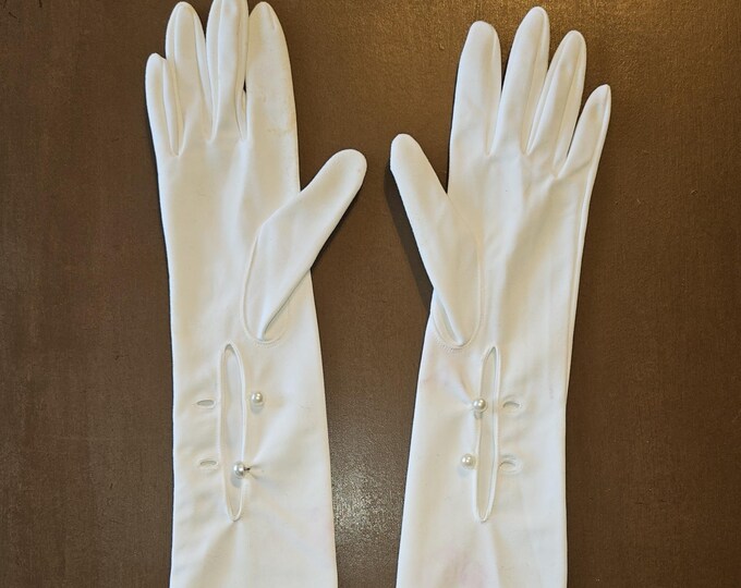Vintage Long Opera Gloves White With Pearl Buttons Adult Size - Etsy