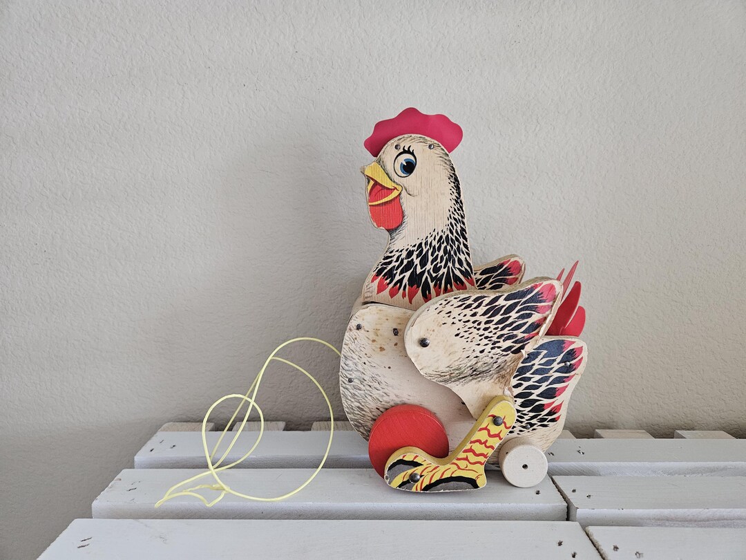 1960's Fisher Price Cackling Hen Chicken Pull Toy Vintage - Etsy