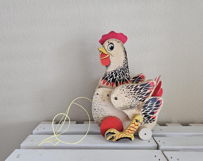 1960's Fisher Price Cackling Hen Chicken Pull Toy Vintage - Etsy