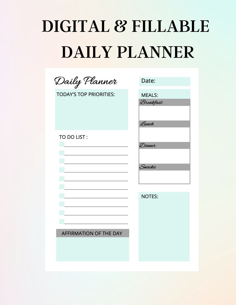 Fillable Daily Planner Printable Digital Planner Instant - Etsy
