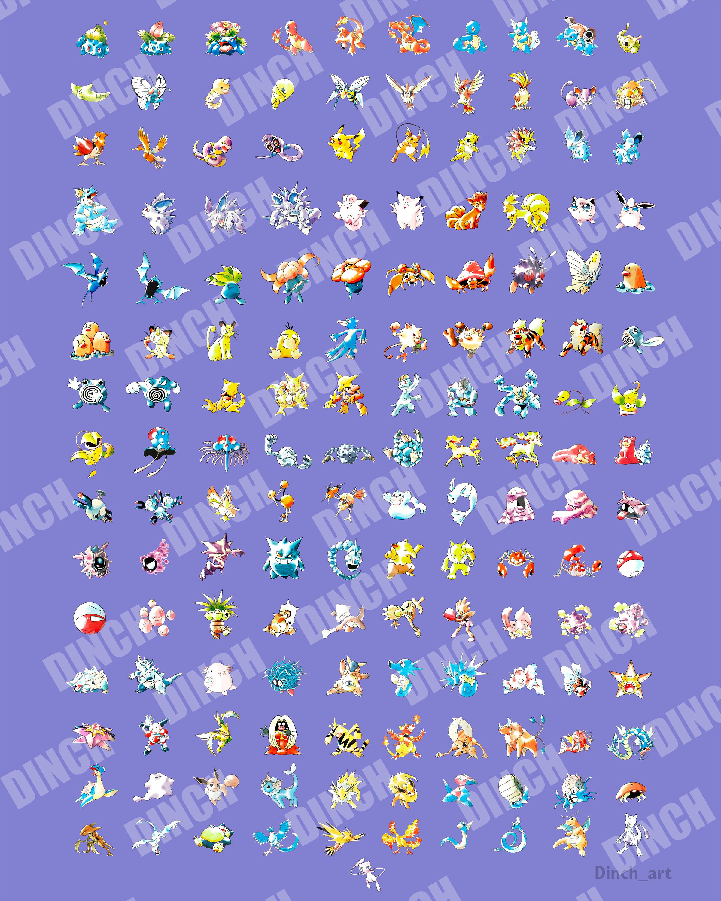 Pokemon Ken Sugimori Original 151 Pocket Monsters Digital Wall Art ...