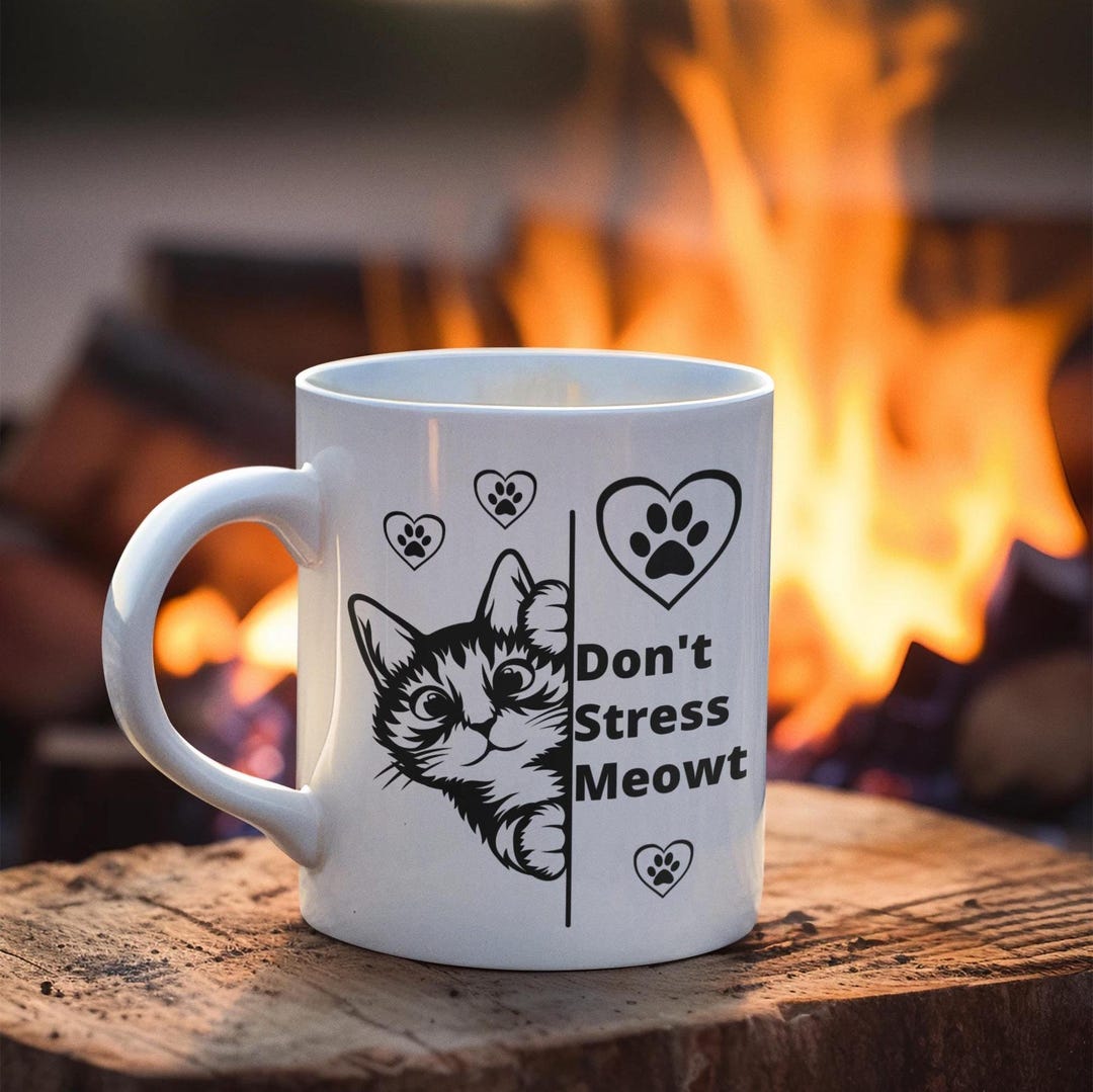 Don't Stress Meowt Cute Coffee Cup, 11 Oz Unique Two-tone Cat Lover ...