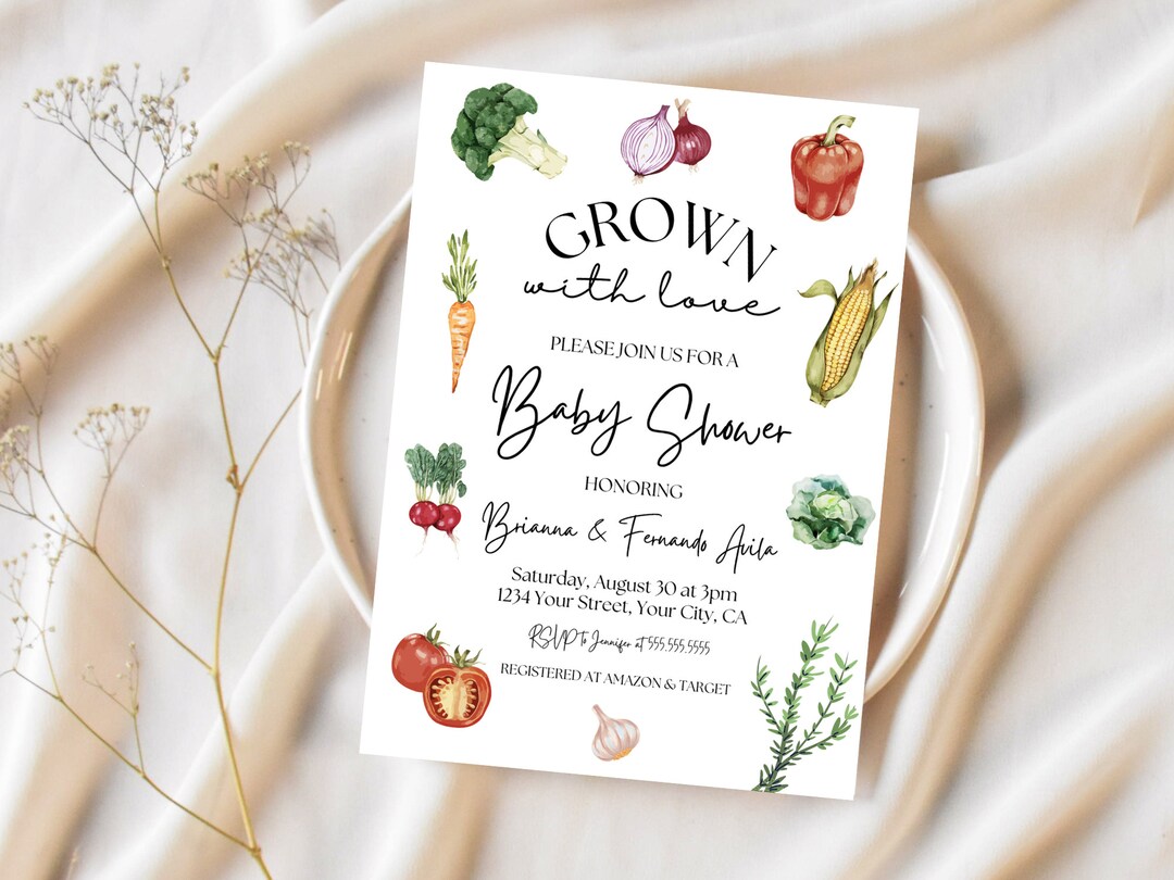 Grown With Love Baby Shower Invitation, Vegetable Baby Shower Invite ...