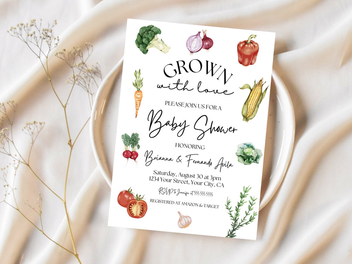 Grown With Love Baby Shower Invitation, Vegetable Baby Shower Invite ...