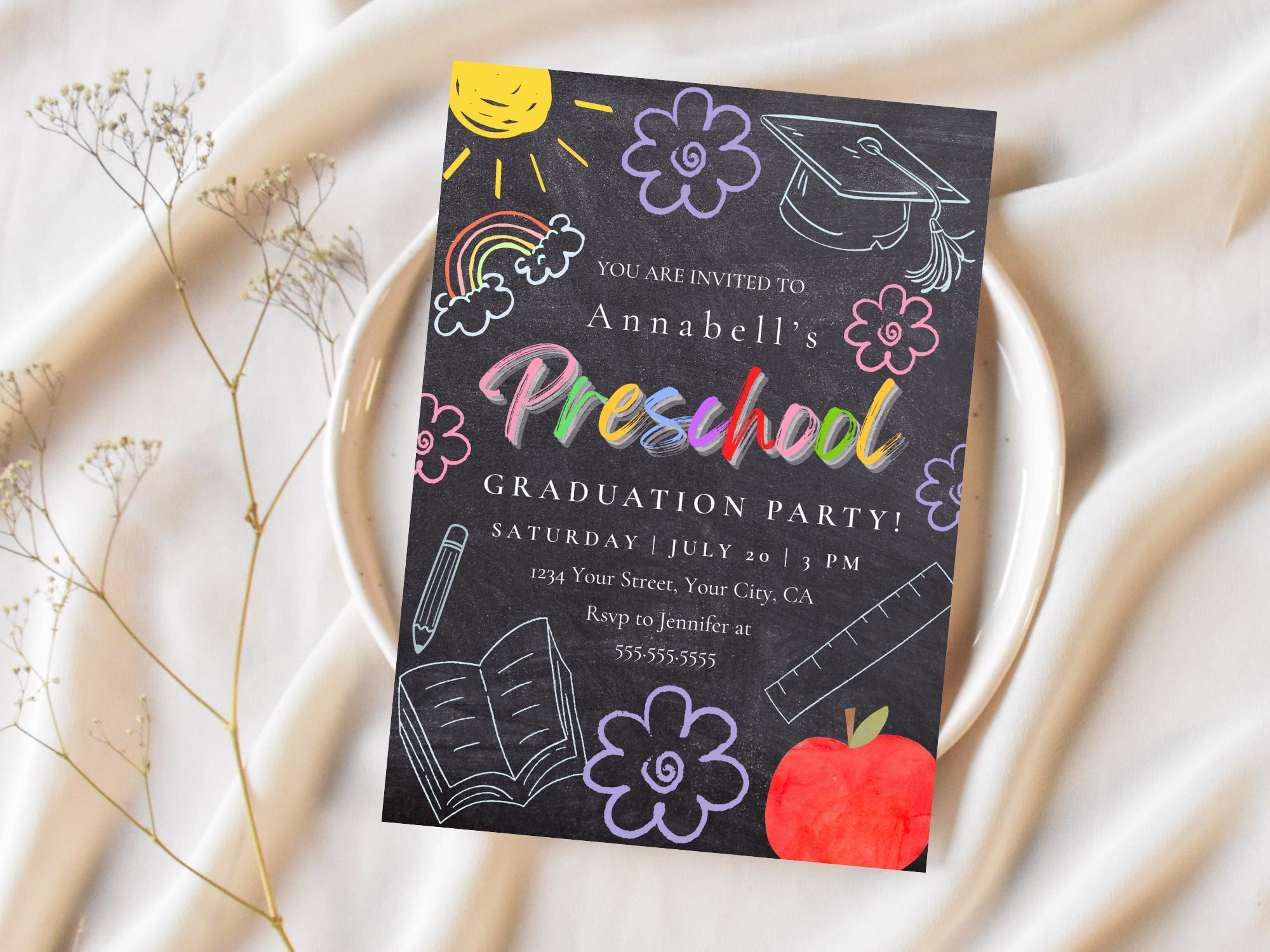Preschool Graduation Party Invite, Preschool Invitation, Chalk Board ...