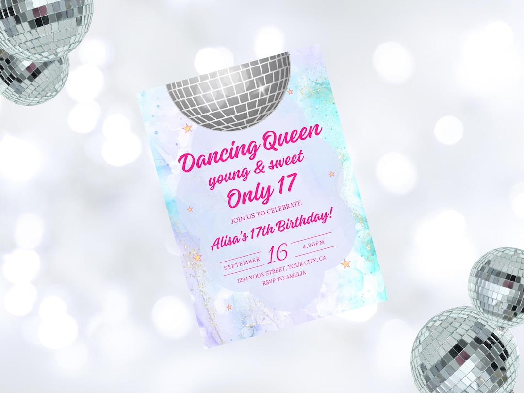 Dancing Queen Birthday Party Invitation, Seventeenth Birthday Invite ...