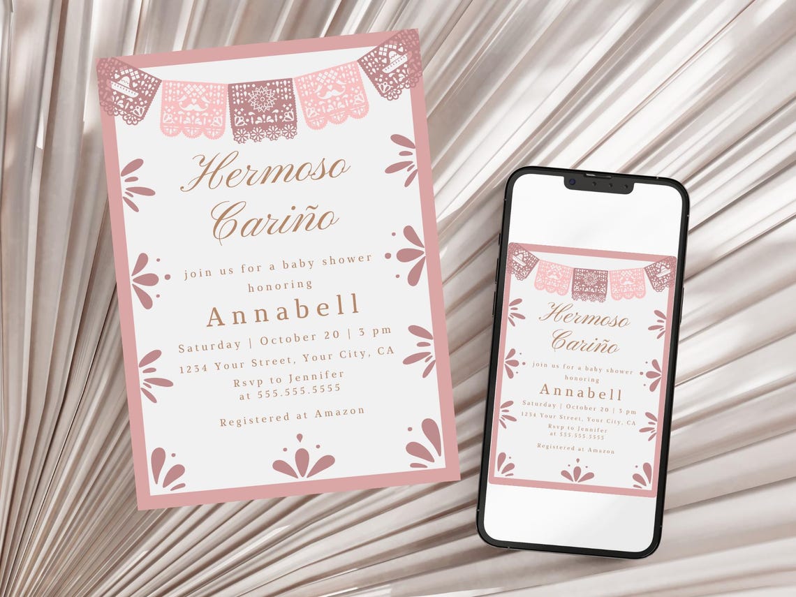 Mexican Baby Shower Invitation: Blush Pink Talavera, Papel Picado ...