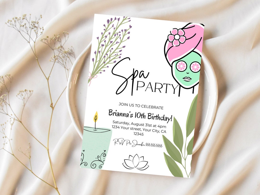 Spa Party Invitation, Any Age, Lavender Candle Facial, Relaxation Girls ...