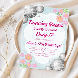 Dancing Queen Birthday Party Invitation, Seventeenth Birthday Invite, Disco Ball Birthday, Young ...