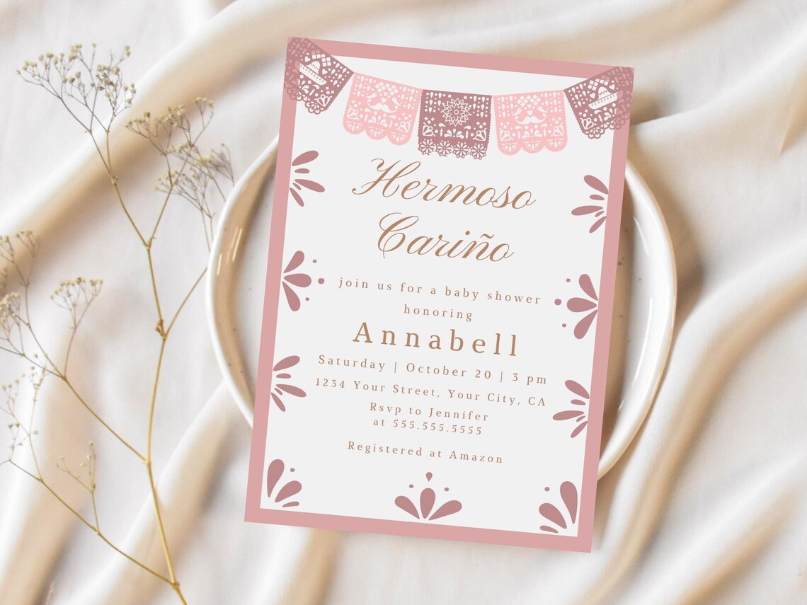 Mexican Baby Shower Invitation: Blush Pink Talavera, Papel Picado ...