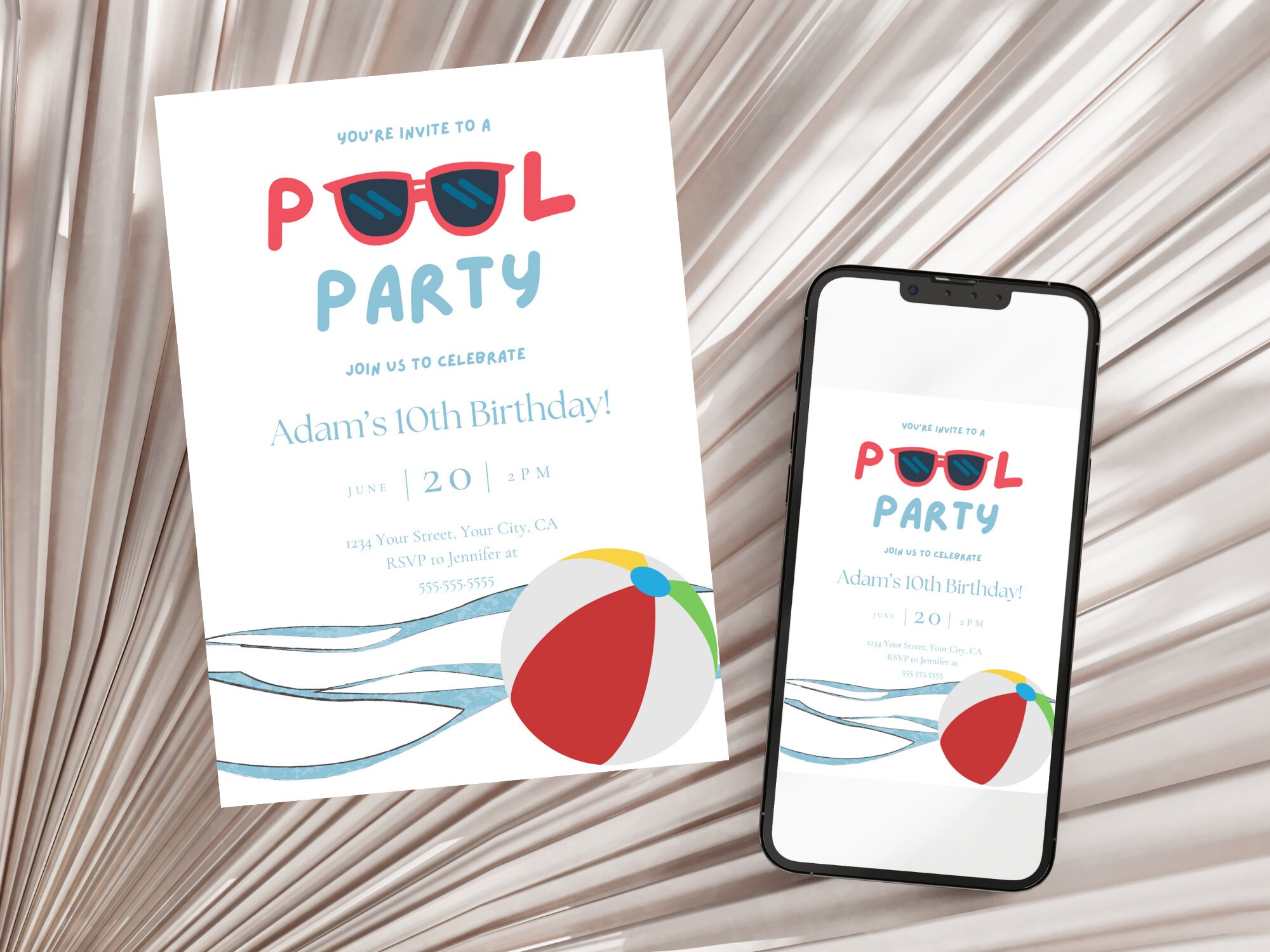 Boy Pool Party Birthday Invitation, Any Age, Swimming Party Invite ...