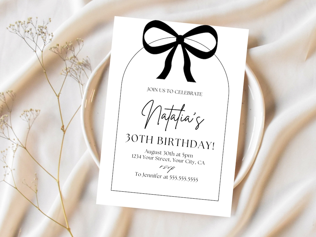 Black Bow Birthday Invitation: Editable Template (digital Download) - Etsy