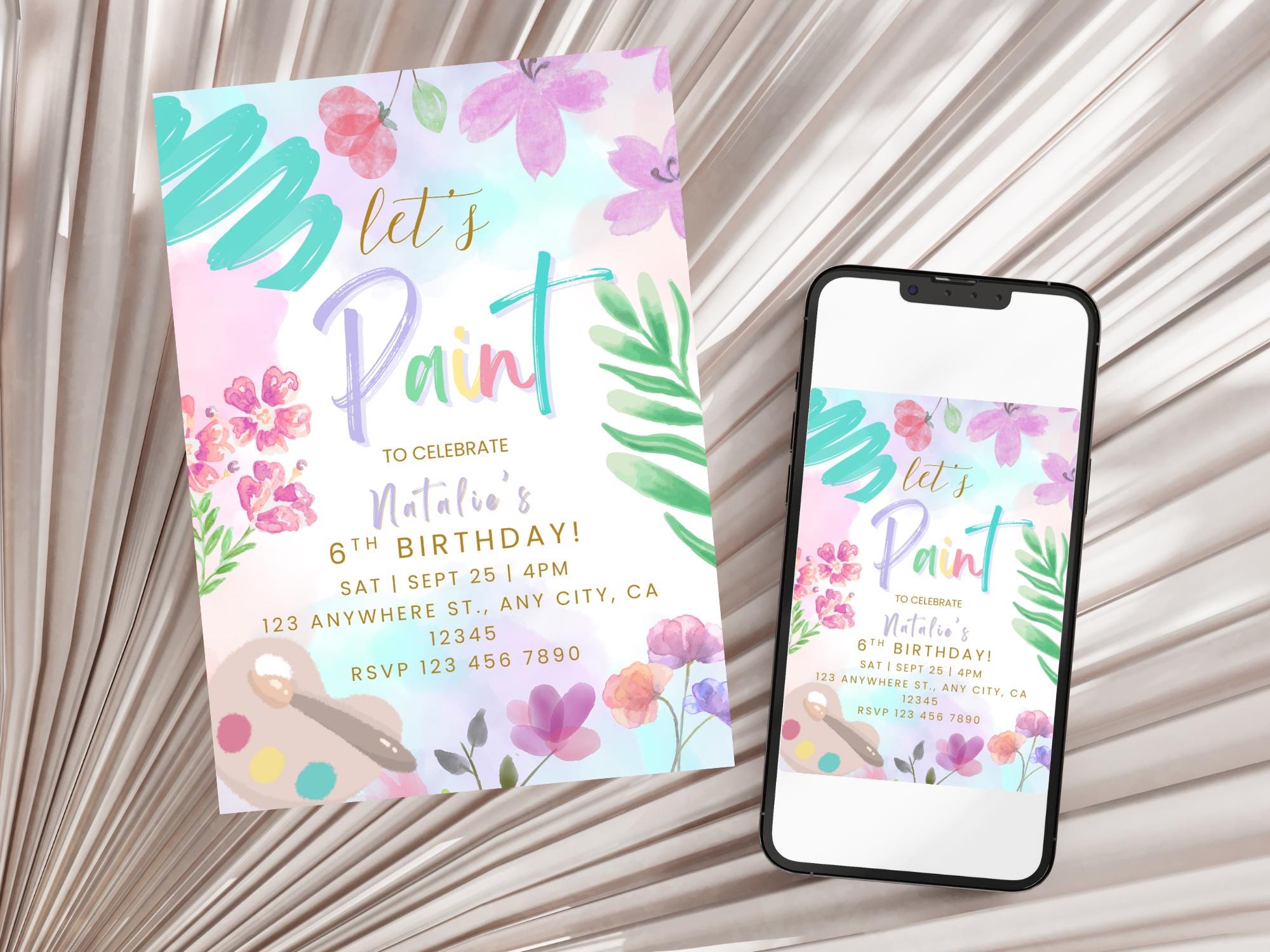 Let's Paint Pastel Birthday Invite, Art Party, Any Age Editable, Craft ...