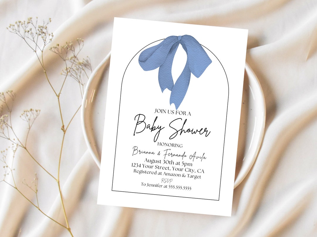 Blue Bow Baby Shower Invitation, Blue Coquette Theme Baby Shower Invite ...