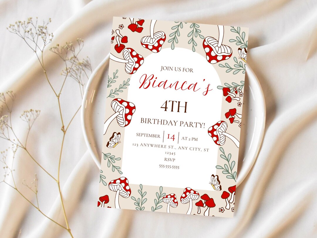 Mushroom Birthday Invite, Mushroom Forest Invitation, Any Age Editable ...