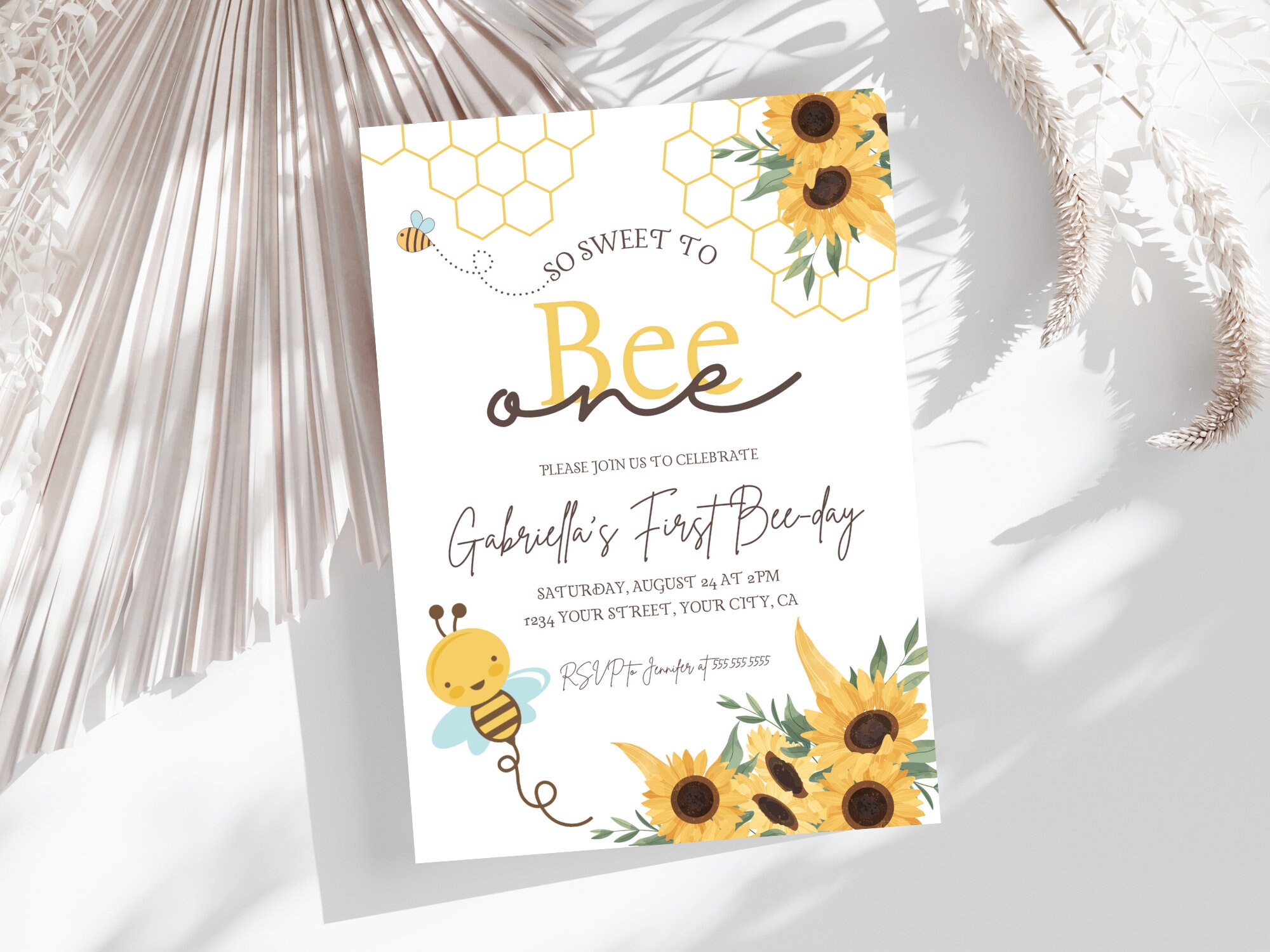 Editable Instant Download Bee 1st Birthday Invitation, so Sweet to Bee ...