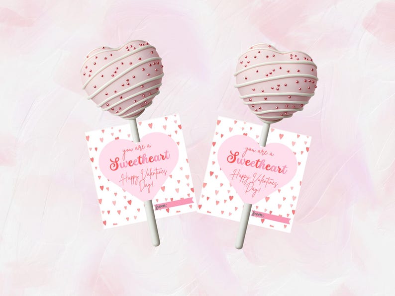 Valentine's Lollipop Cards, Cake Pop Cards, Printable, Valentine Party ...