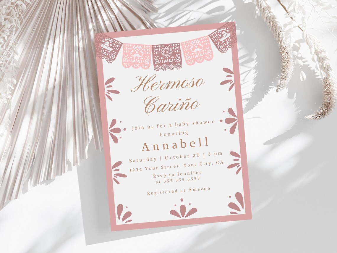 Mexican Baby Shower Invitation: Blush Pink Talavera, Papel Picado ...