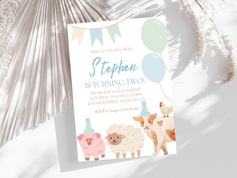 Oink, Cluck, Baa, Moo Farm Boy Birthday Party Invitation, Barnyard ...