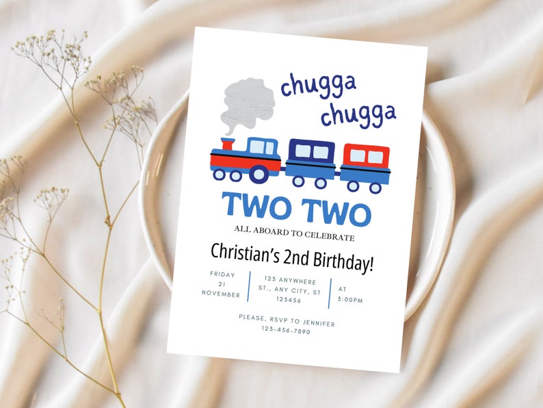 Chugga Chugga Two Two Birthday Invitation, Train Birthday Invite ...