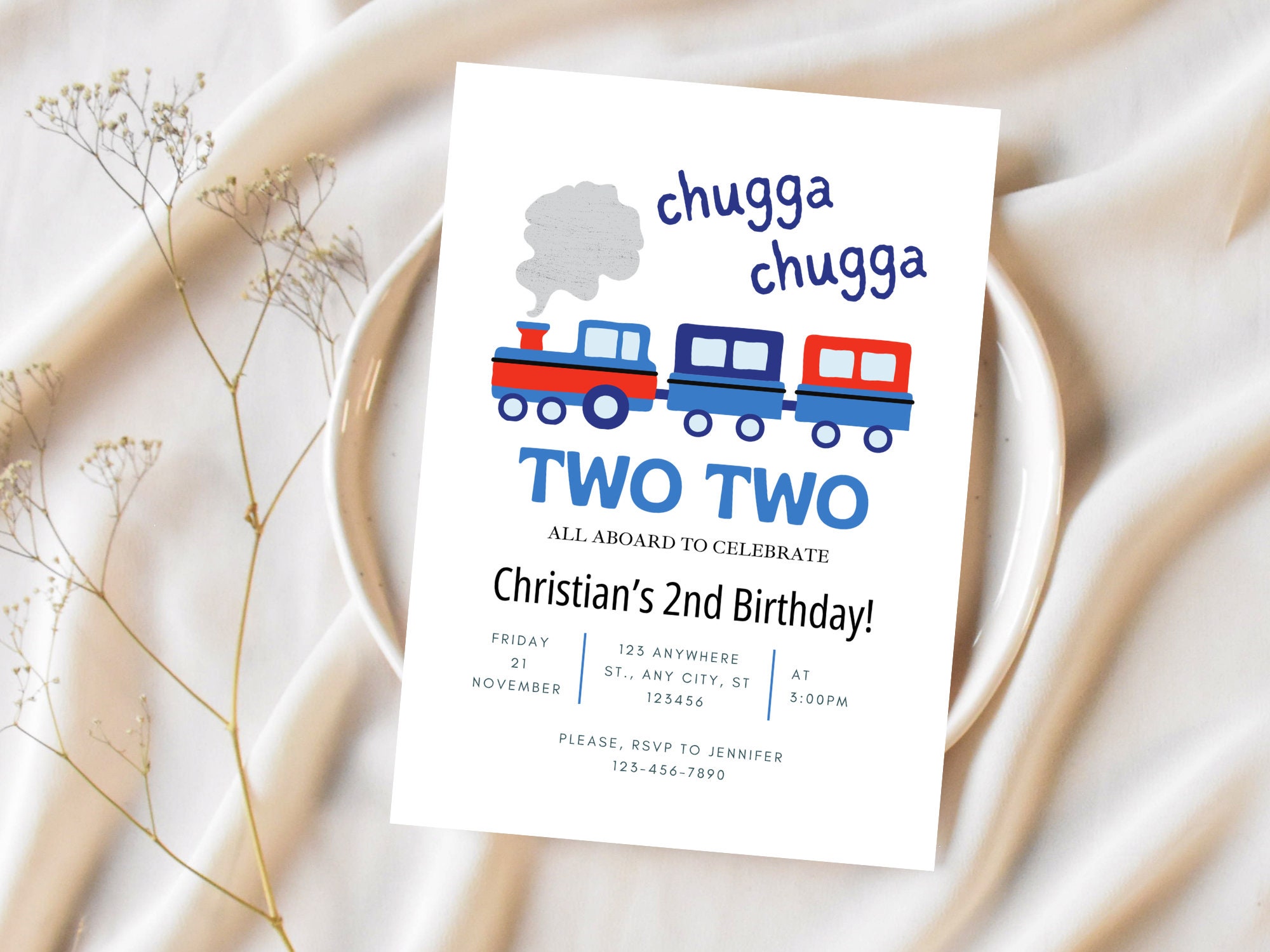 Chugga Chugga Two Two Birthday Invitation, Train Birthday Invite ...