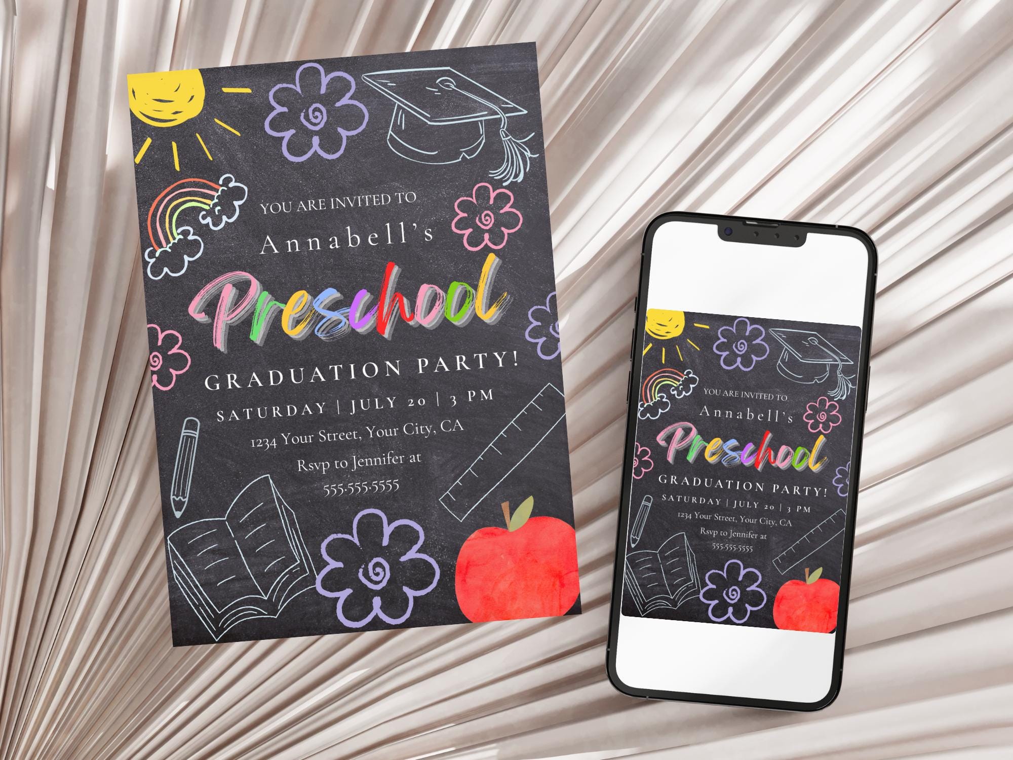 Preschool Graduation Party Invite, Preschool Invitation, Chalk Board ...