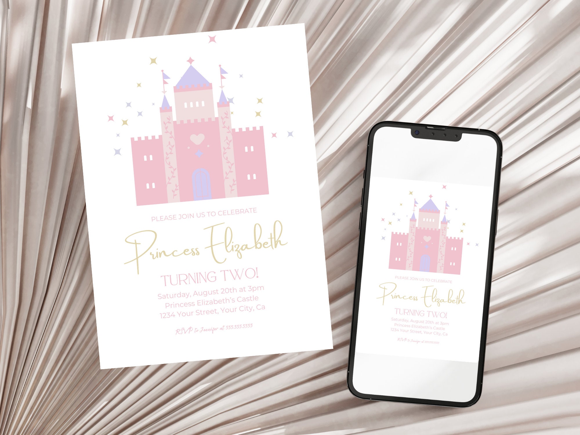 Princess Second Birthday Party Invitation, 2nd Princess Pink Castle ...