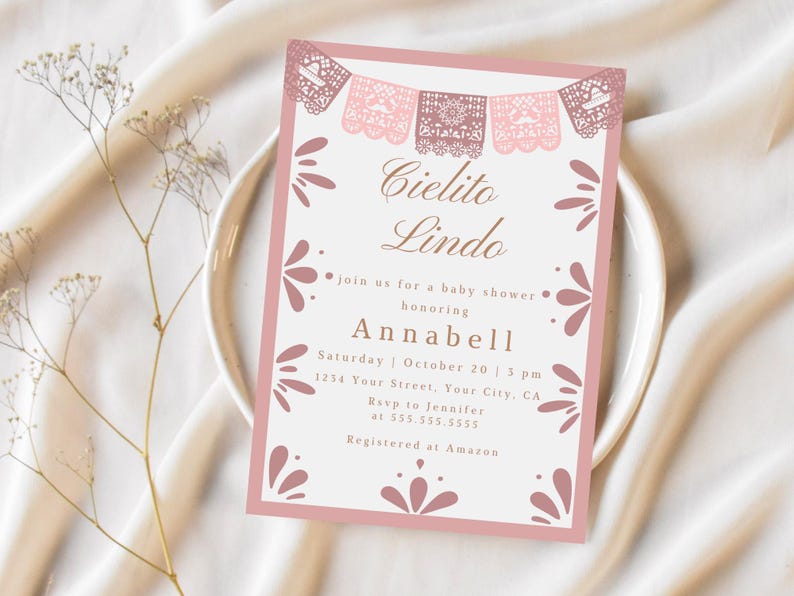 Cielito Lindo Baby Shower Invitation, Blush Cielito Lindo, Baby Girl ...