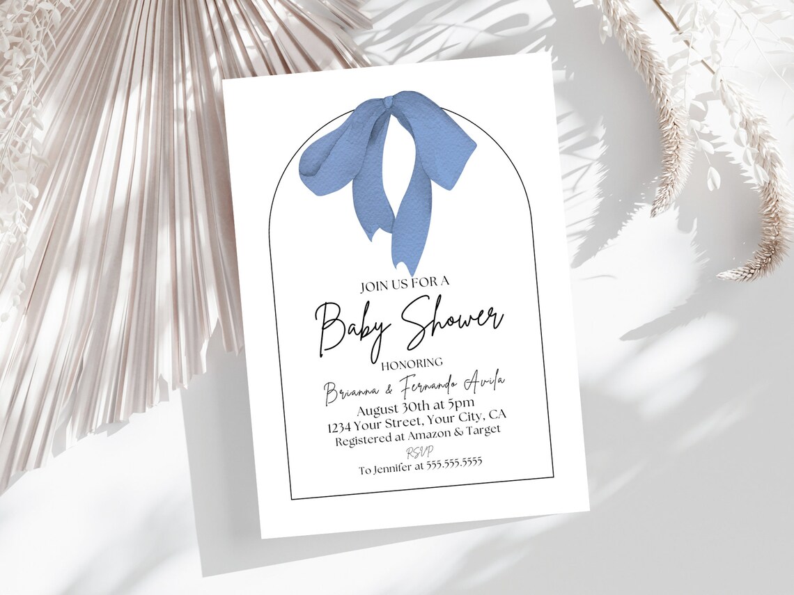 Blue Bow Baby Shower Invitation, Blue Coquette Theme Baby Shower Invite ...