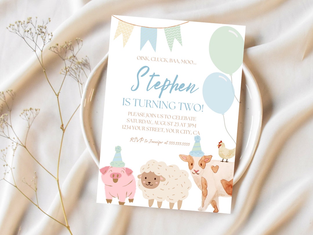 Oink, Cluck, Baa, Moo Farm Boy Birthday Party Invitation, Barnyard ...