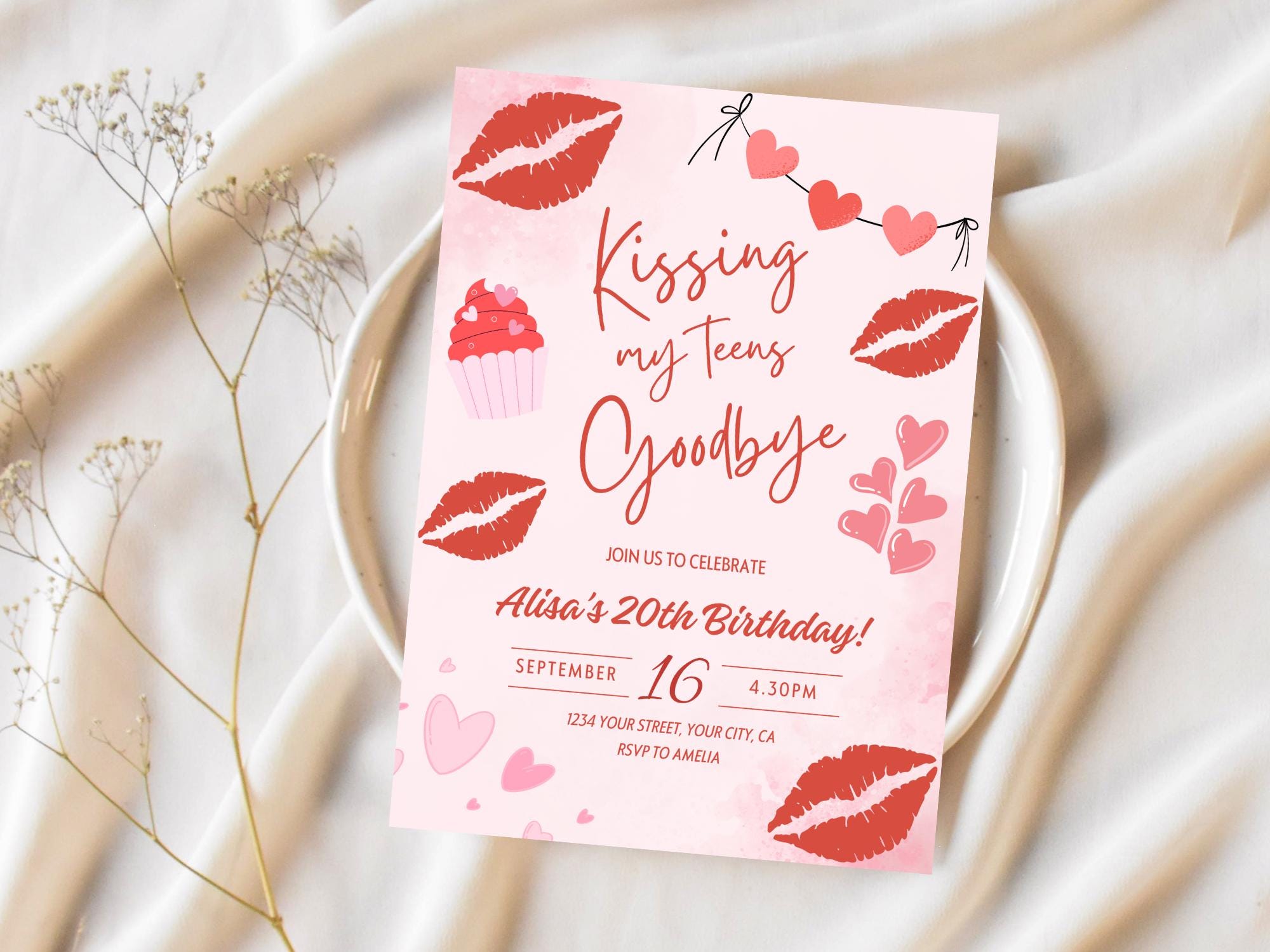 Kissing My Teens Goodbye Invitation, Turning Twenty, Valentines Theme ...