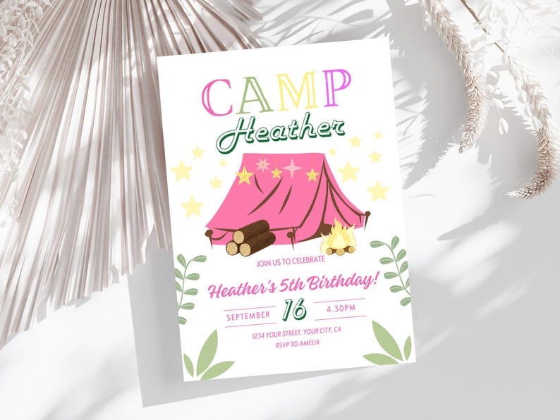 Camping Birthday Invitation, Girls Camping Birthday Party, Campout ...