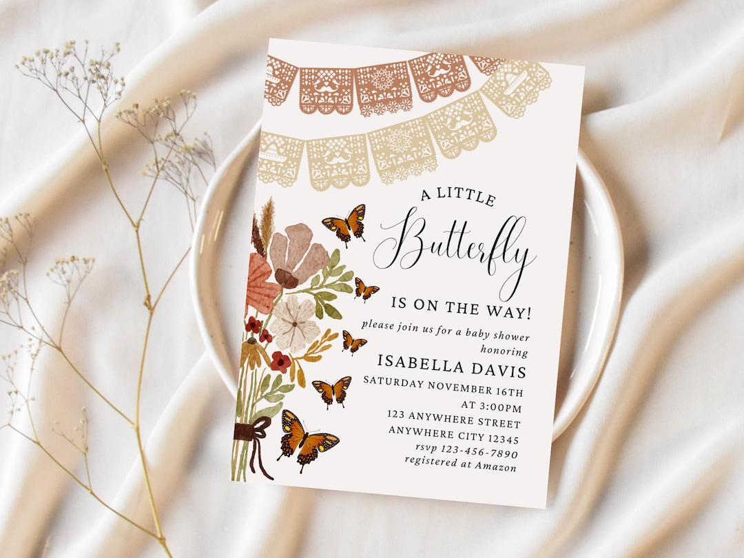 Monarch Butterfly Baby Shower Invitation: Mexican Papel Picado Theme ...