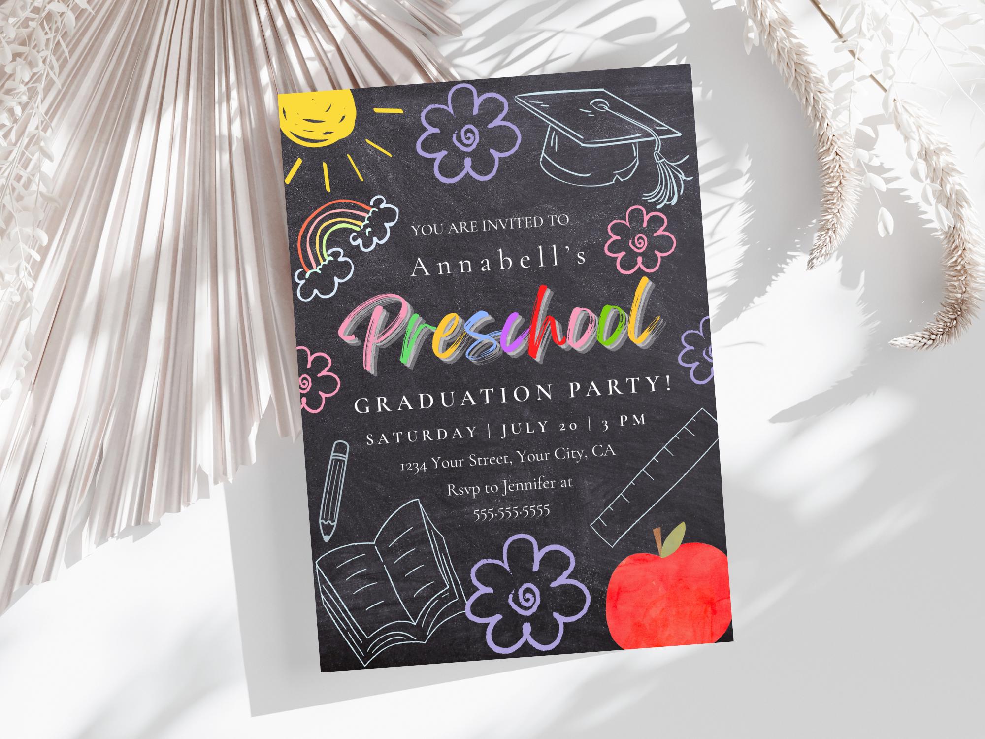 Preschool Graduation Party Invite, Preschool Invitation, Chalk Board ...