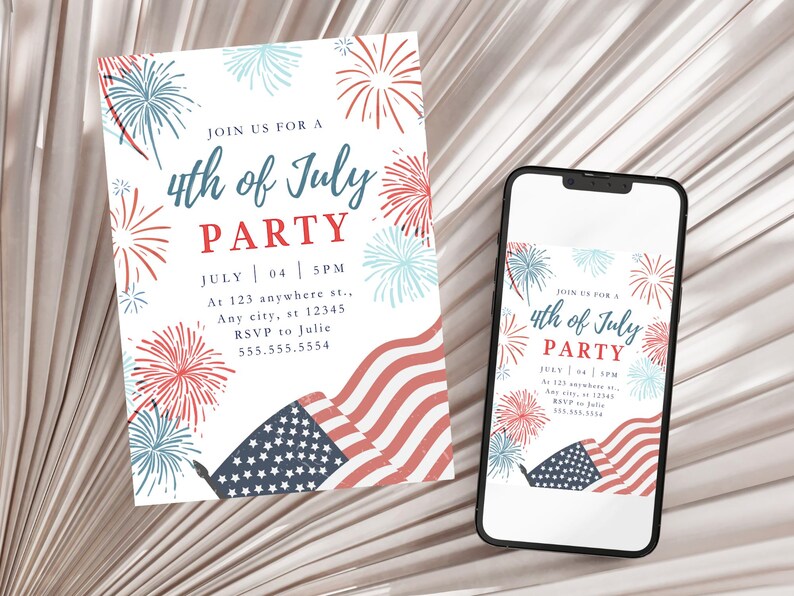 4th of July Party Invitation, Independence Day Celebration, Fireworks ...