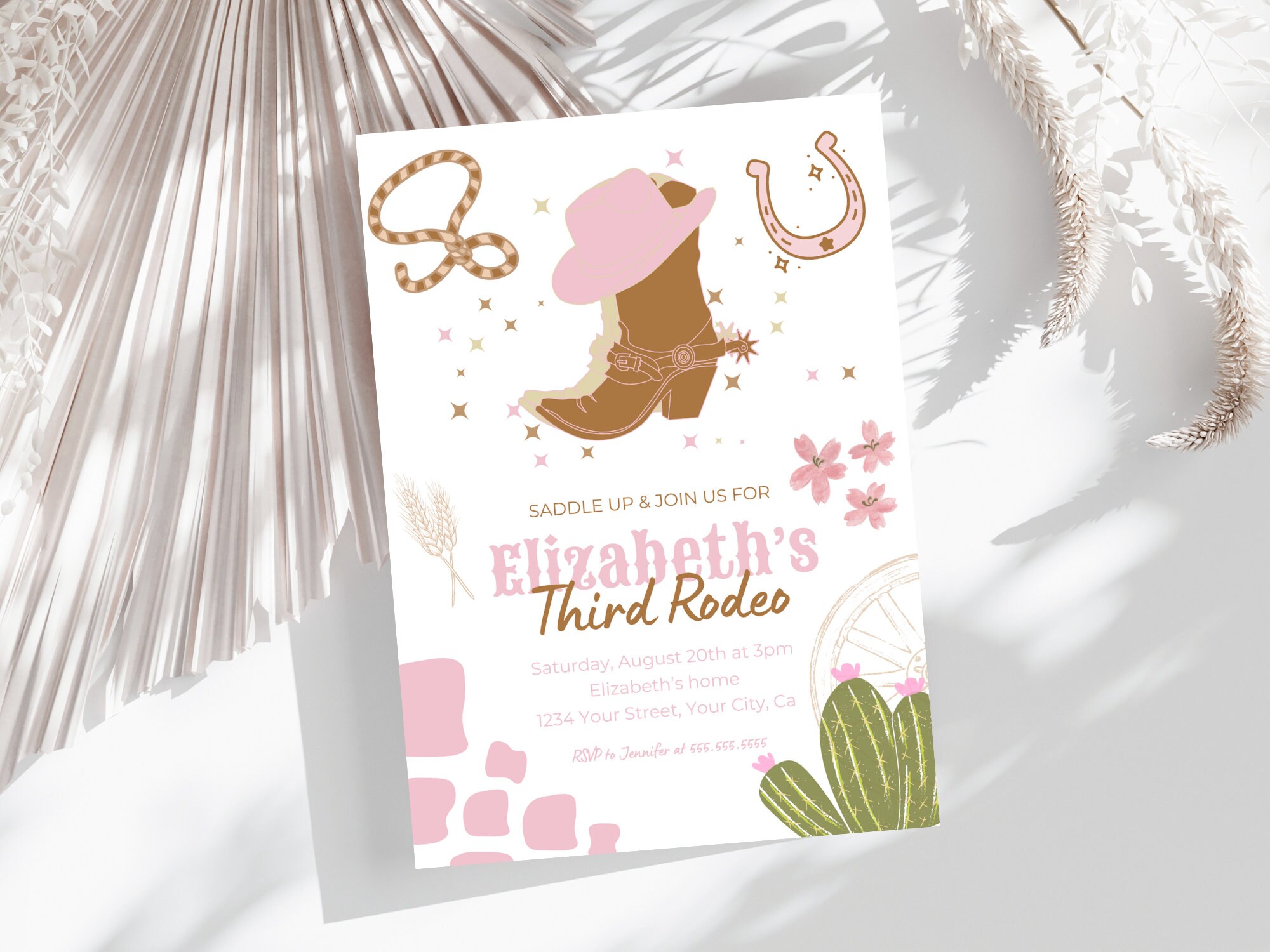 Third Rodeo Birthday Invitation, Cowgirl Theme 3rd Birthday Invite ...