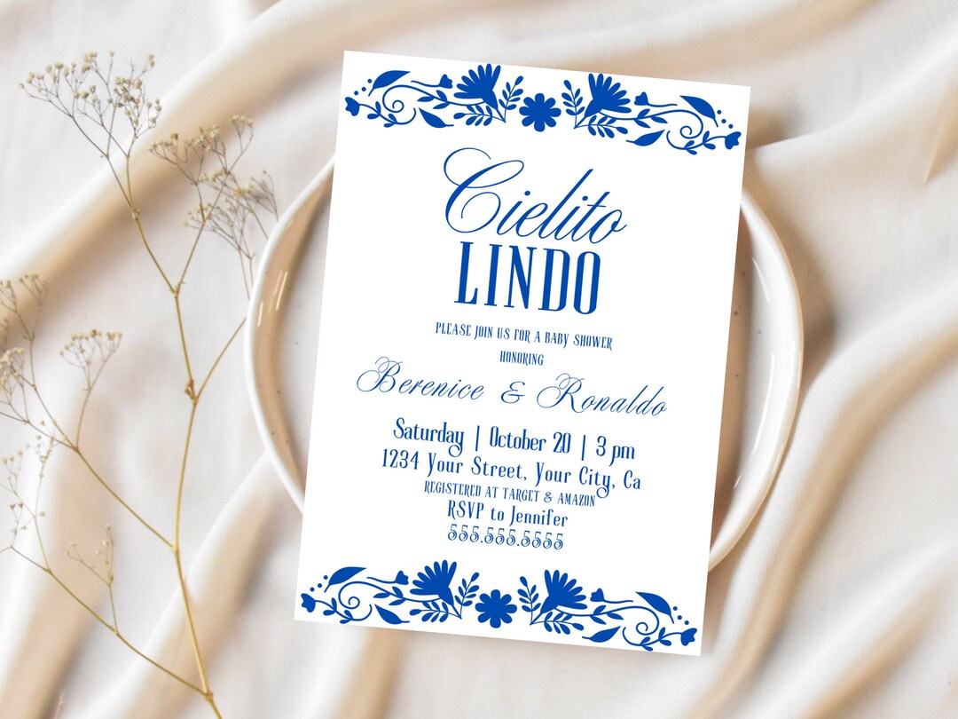 Cielito Lindo Baby Shower Invitation, Blue Talavera Invite, White Blue ...