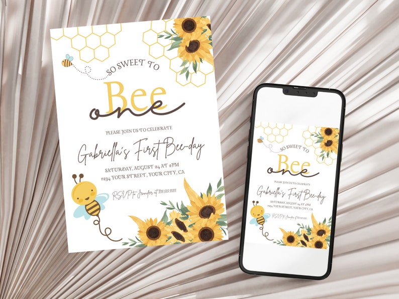 Editable Instant Download Bee 1st Birthday Invitation, so Sweet to Bee ...