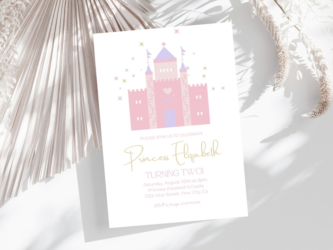 Princess Second Birthday Party Invitation, 2nd Princess Pink Castle ...
