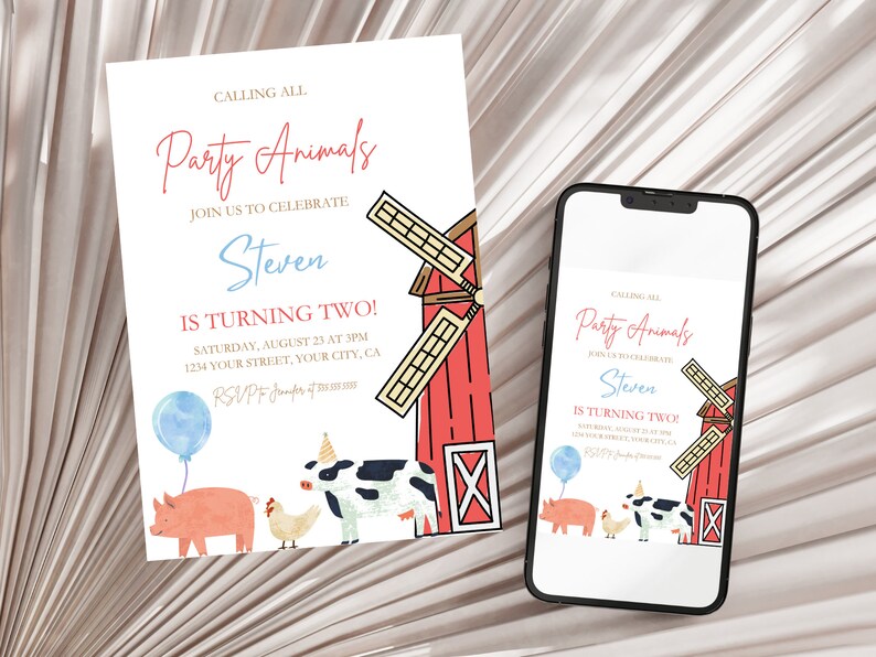 Farm Animals Birthday Invitation, Calling All Farm Animals, Boy Farm ...