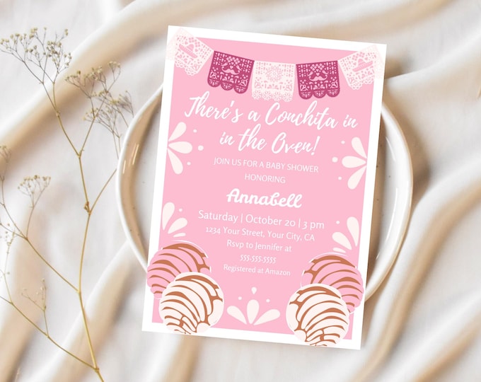 Concha Baby Shower Invitation, Editable Template, Baby Girl Shower ...