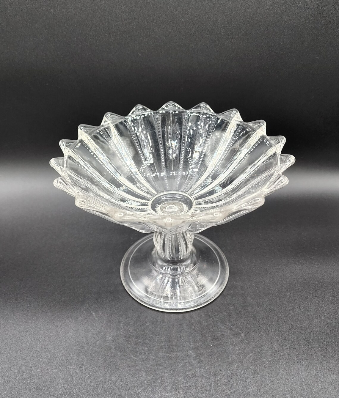 Vintage EAPG Crystal Clear Glass Compote Pedestal, Mid Century Modern ...