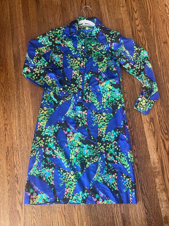 70’s Royal blue floral shirt dress - Gem