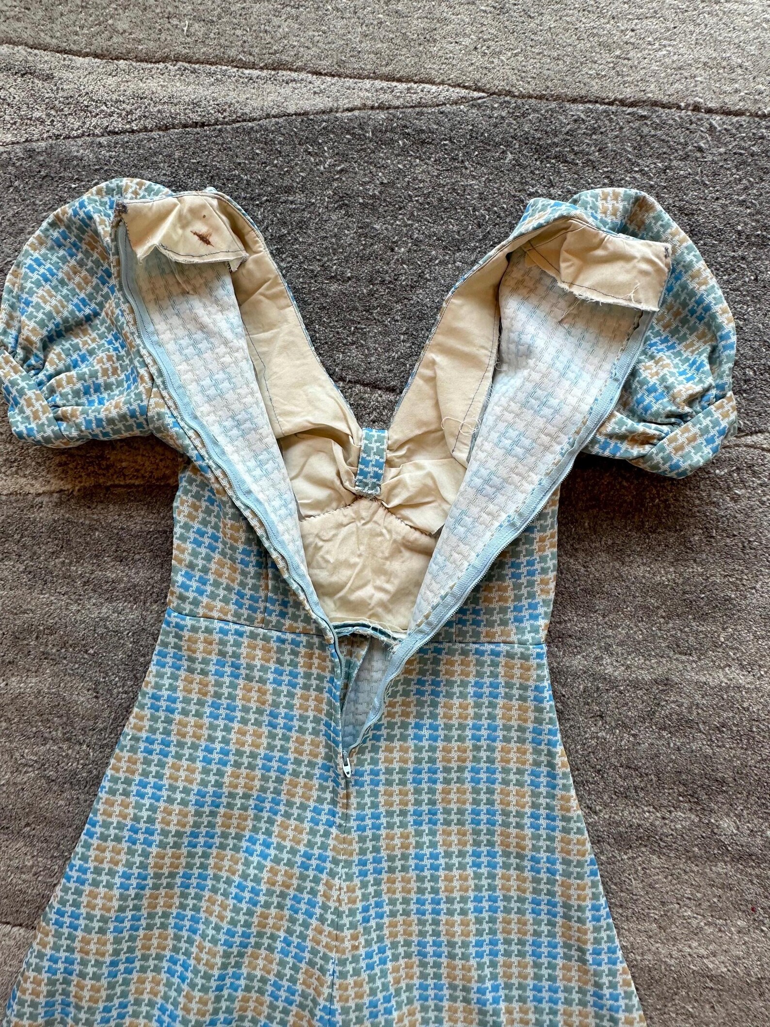 1970s Plaid Maxi Dress, Turquoise Green Gold, Puff Sleeve, XS - Etsy
